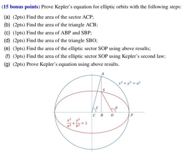 Solved (15 bonus points) Prove Kepler's equation for | Chegg.com
