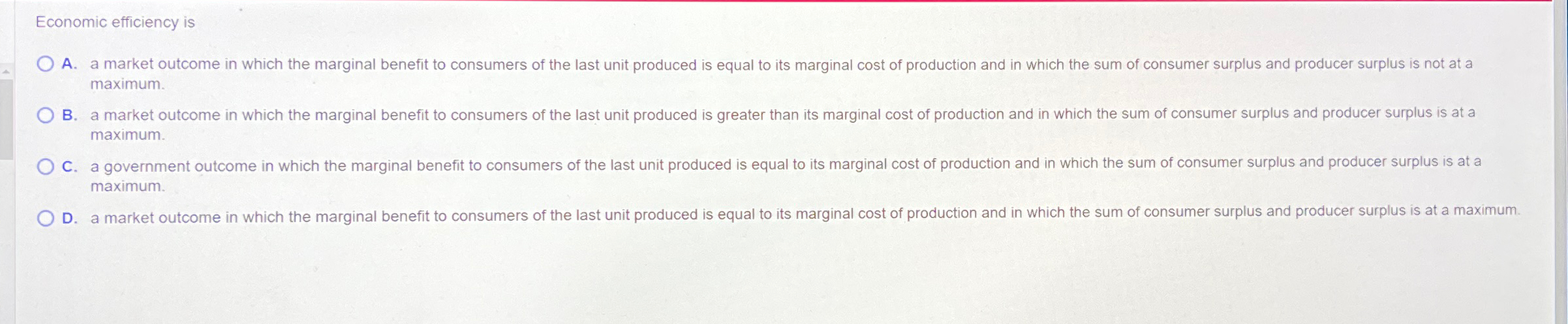 Solved Economic efficiency is maximum. maximum. maximum. | Chegg.com