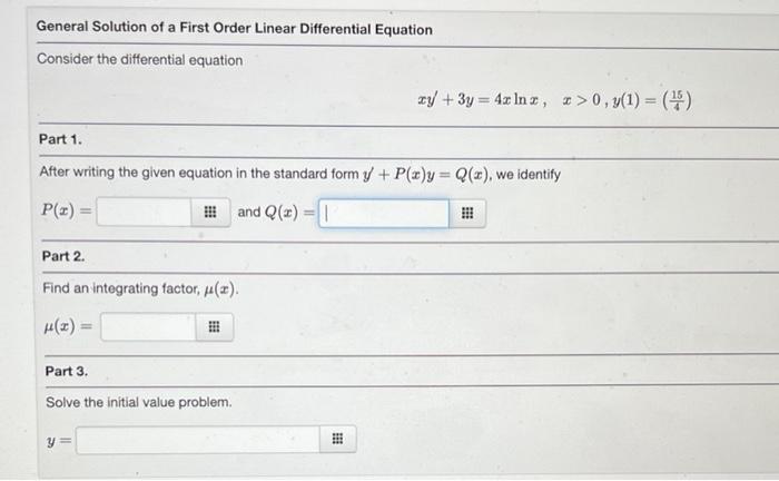 Solved General Solution of a First Order Linear Differential | Chegg.com