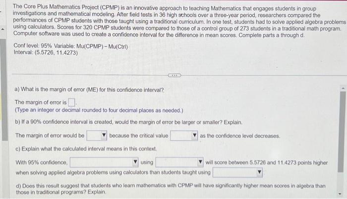 Solved The Core Plus Mathematics Project (CPMP) is an | Chegg.com