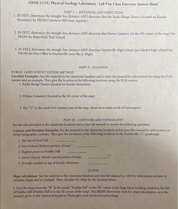 PART I - DISTANCES AND DIRECTIONS 1. IN FEET, | Chegg.com