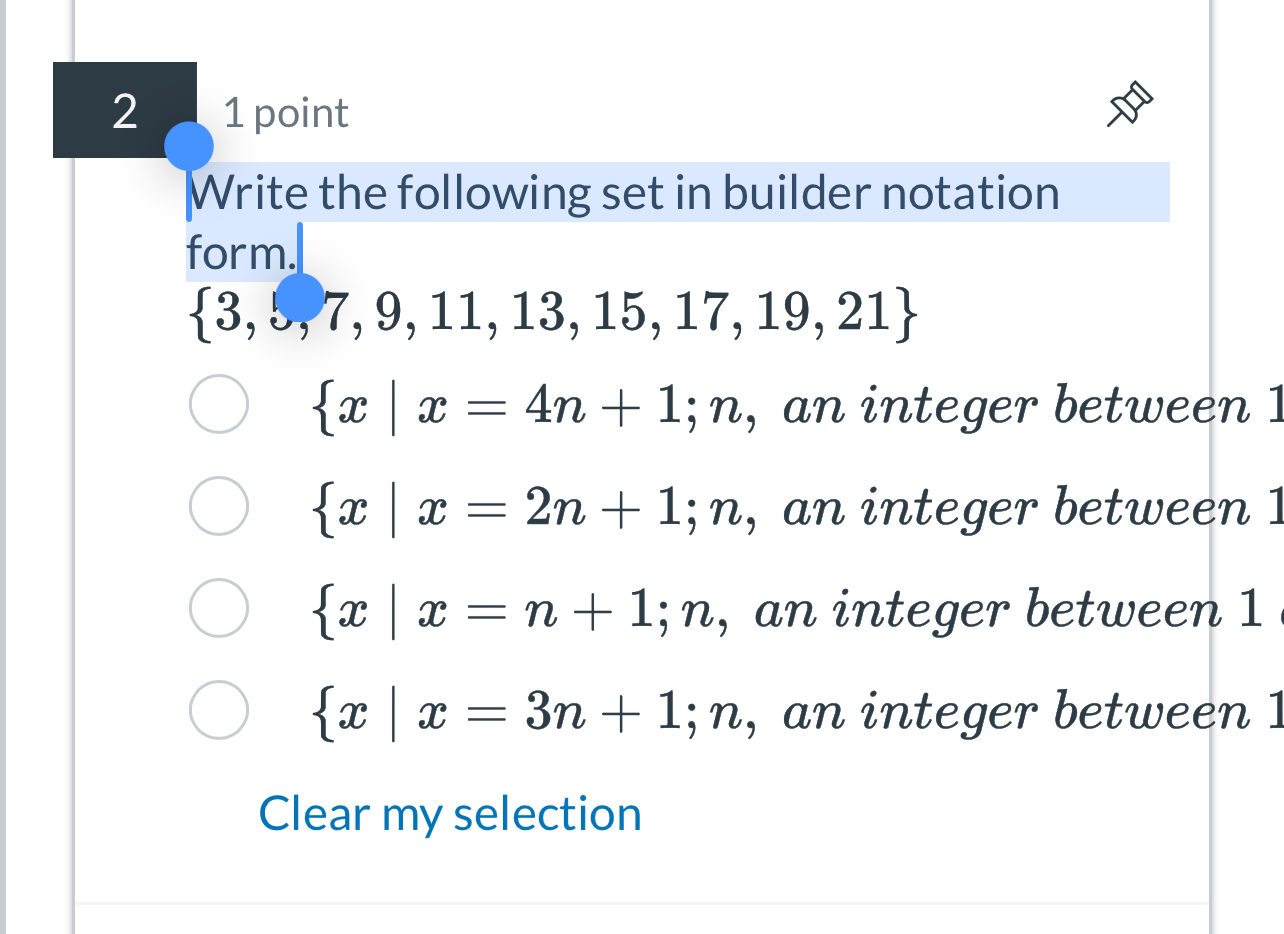 Solved 2 1 ﻿pointWrite the following set in builder notation | Chegg.com
