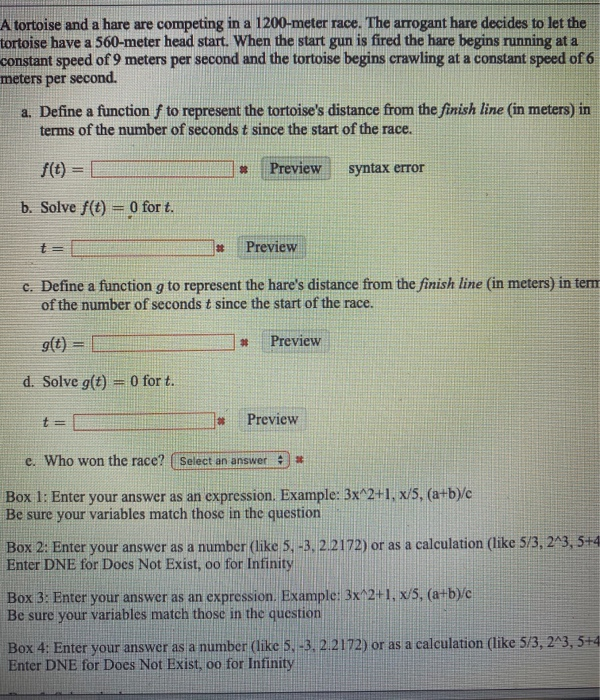 Solved A tortoise and a hare are competing in a 1200-meter | Chegg.com