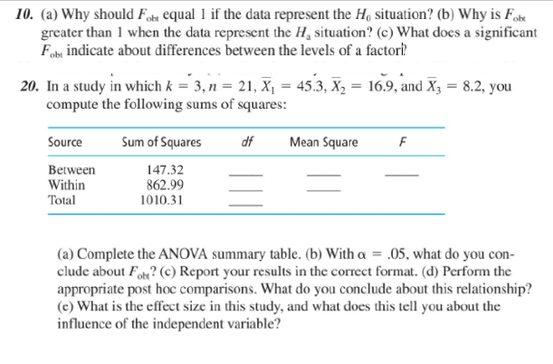 Solved (a) ﻿Why should Fobt ﻿equal 1 ﻿if the data represent | Chegg.com