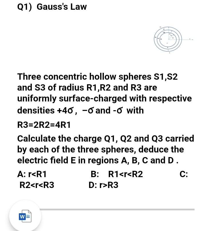 Solved Q1) Gauss's Law Three concentric hollow spheres S1,S2 | Chegg.com