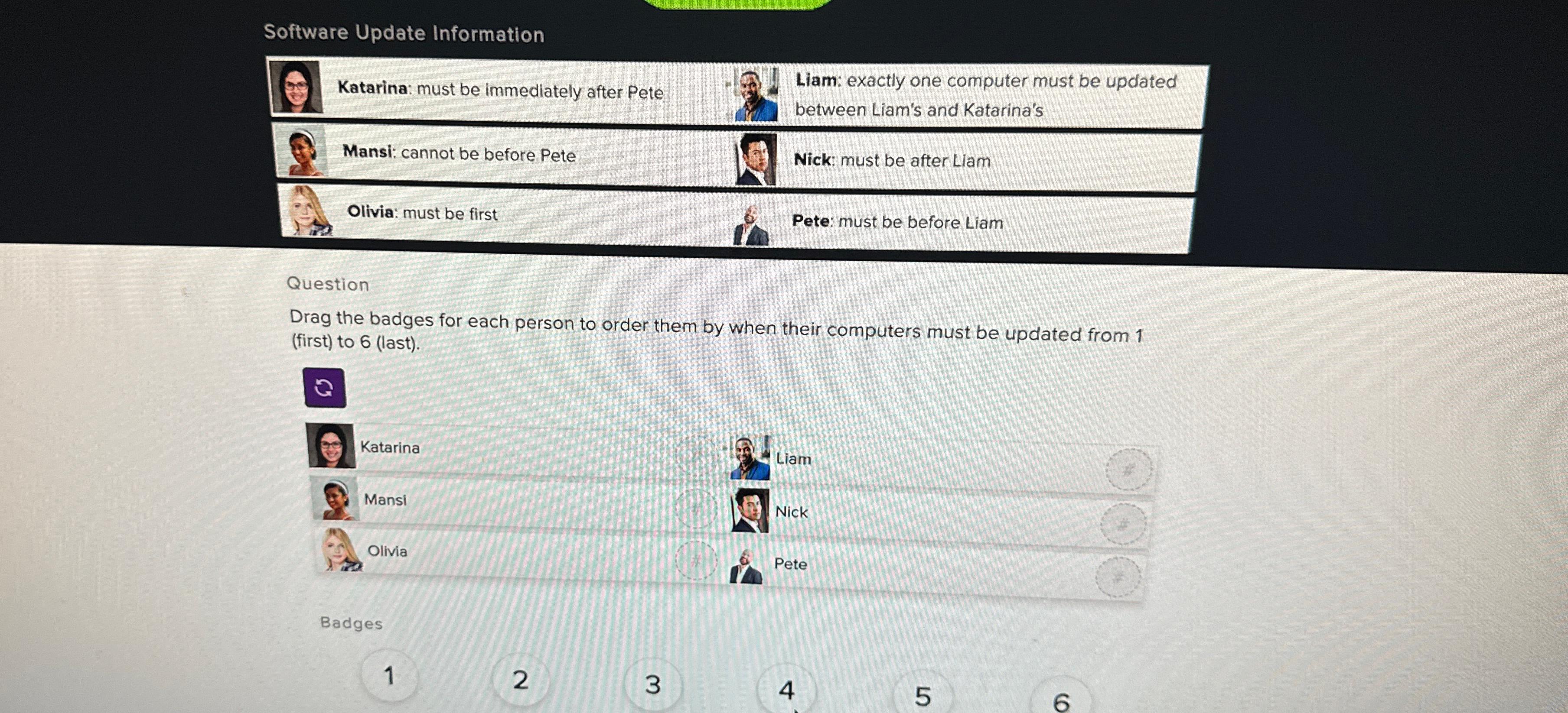 Solved Software Update InformationQuestionDrag the badges | Chegg.com