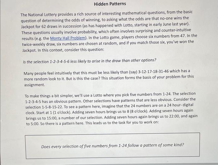 Solved The National Lottery provides a rich source of | Chegg.com