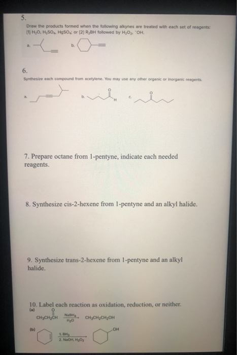Solved Draw the products formed when the following alkynes | Chegg.com