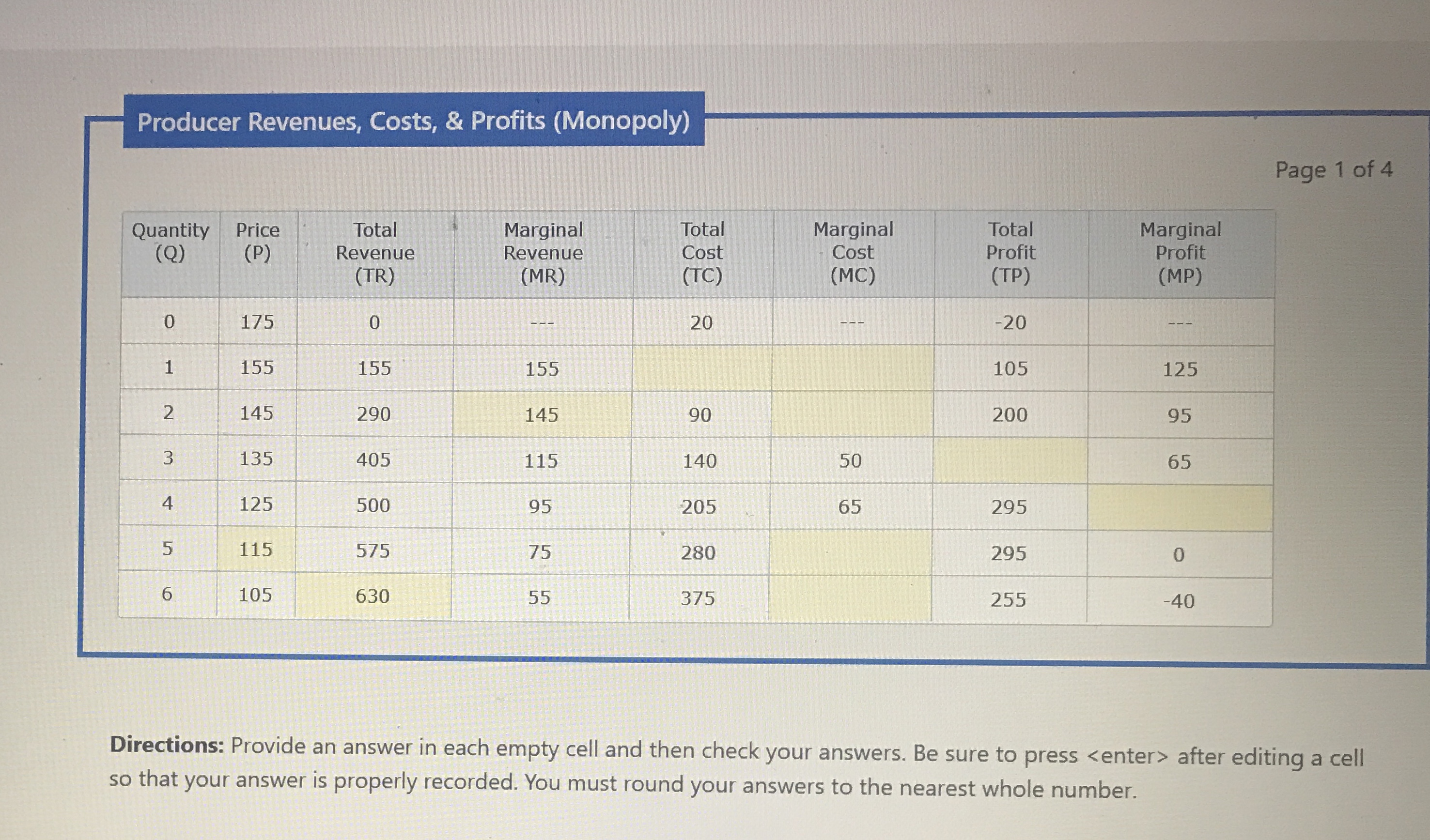 Solved Producer Revenues, Costs, & Profits (Monopoly)Page 1 | Chegg.com