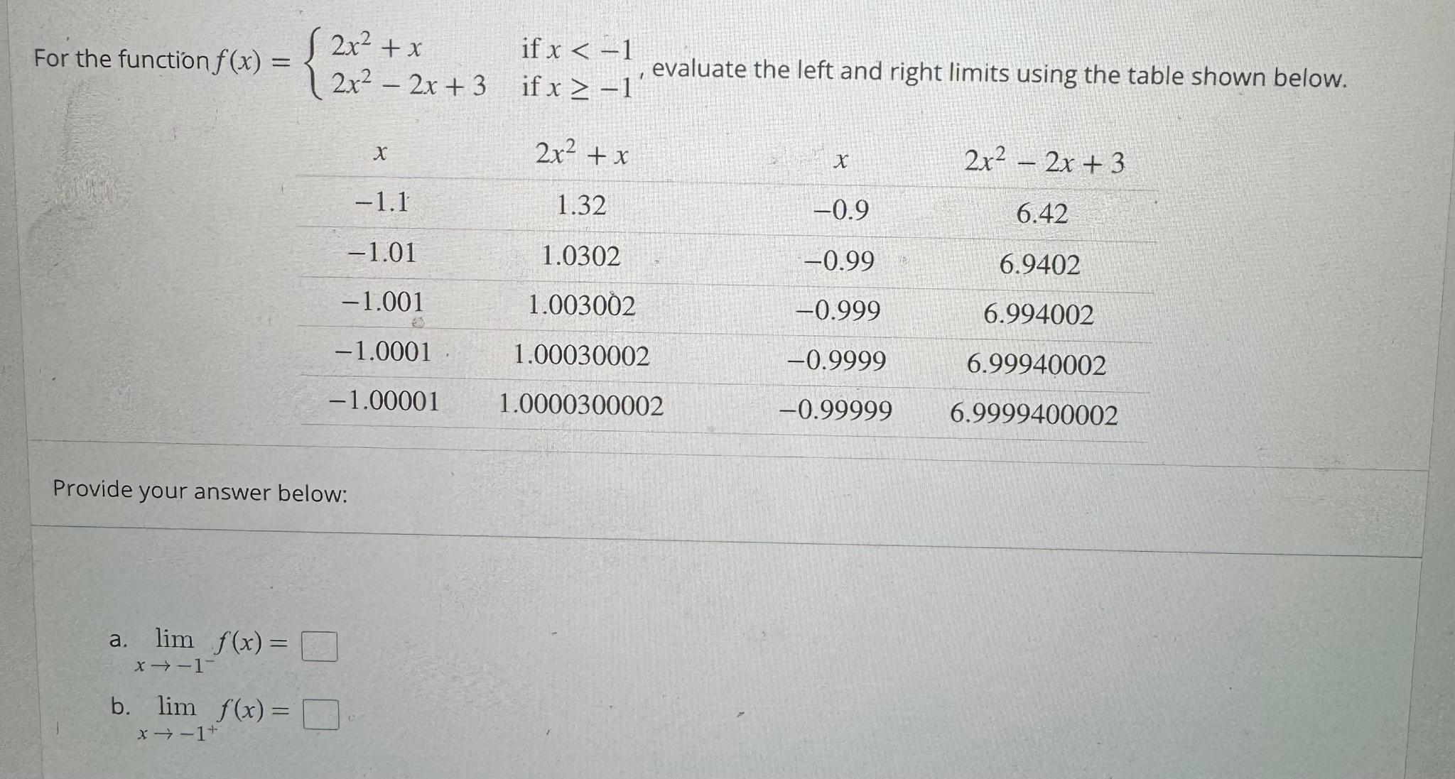 Solved For the function f(x)={2x2+x if x