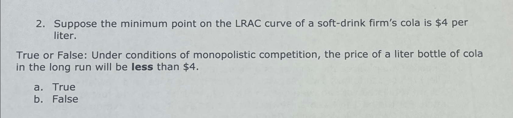 Solved Suppose the minimum point on the LRAC curve of a | Chegg.com