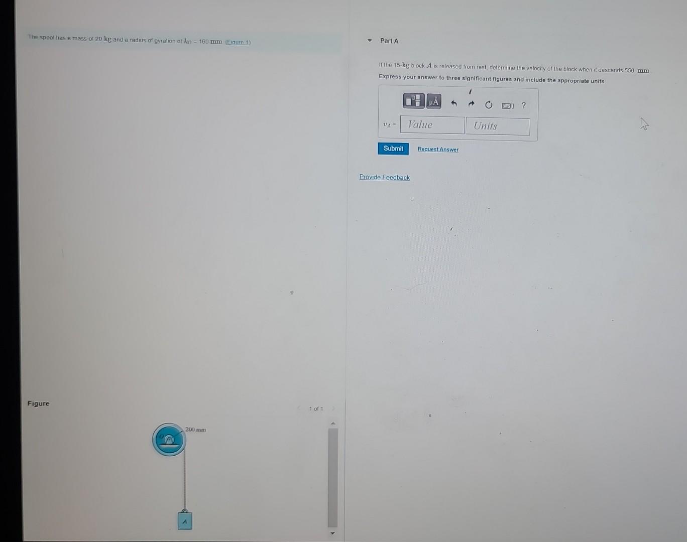 Solved The spool has a mass of 20 kg and a radius of | Chegg.com