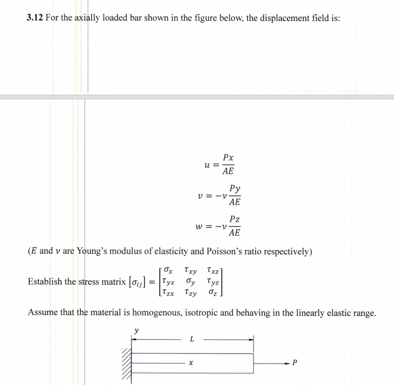 Solved 3.12 ﻿For the axially loaded bar shown in the figure | Chegg.com