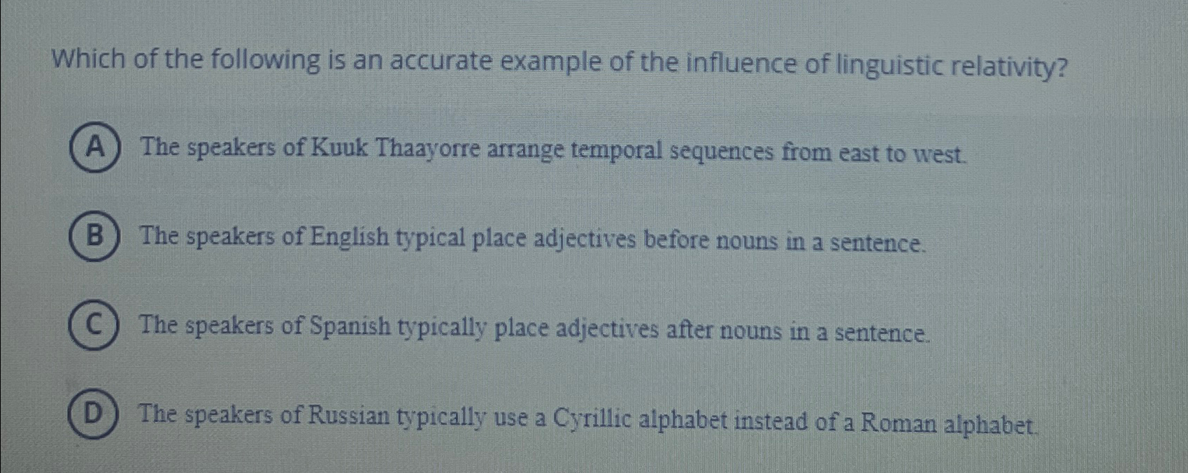 Solved Which of the following is an accurate example of the | Chegg.com