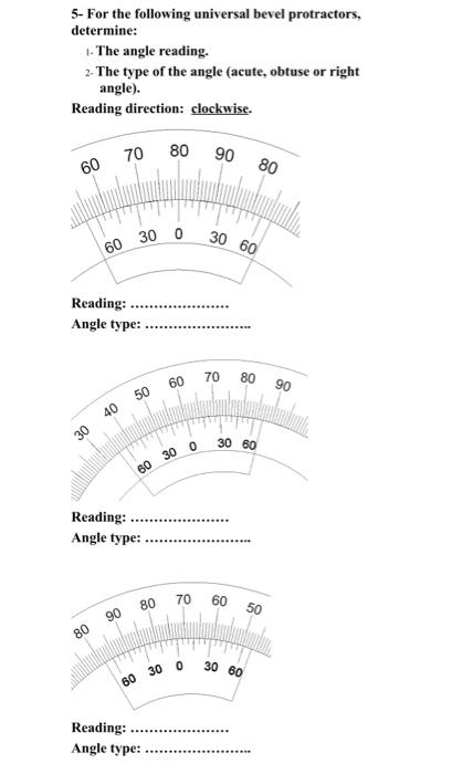 Solved 5- For the following universal bevel protractors, | Chegg.com