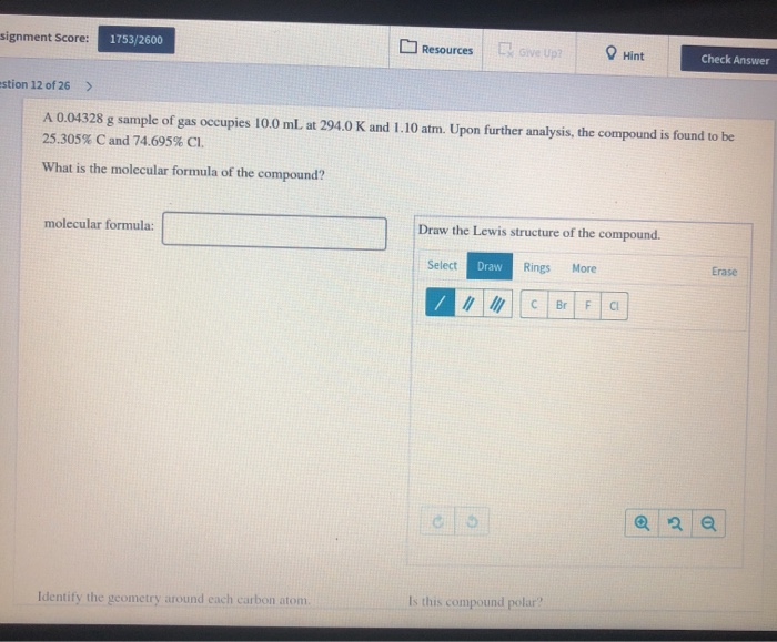 Solved ignment Score: 1753/2600 Resources Give Up? Hint | Chegg.com