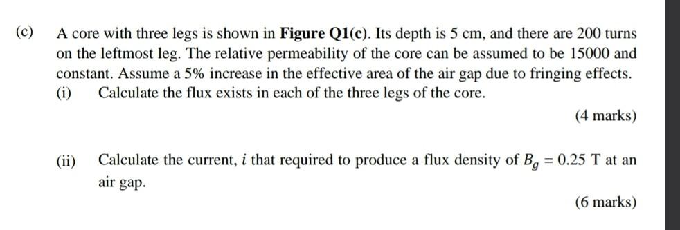 (c) A core with three legs is shown in Figure Q1(c). | Chegg.com