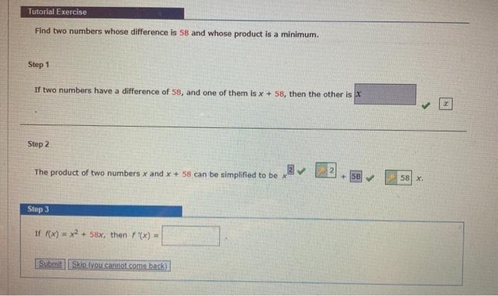 Solved Tutorial Exercise Find two numbers whose difference | Chegg.com