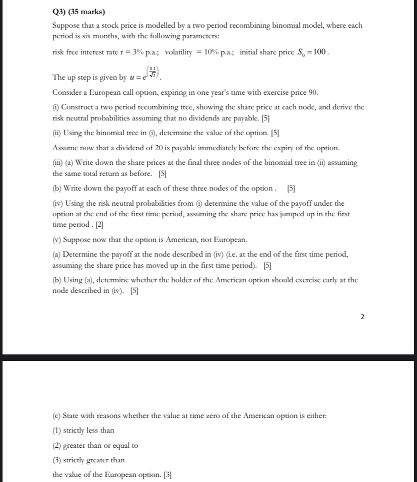 Solved Q3) (35 ﻿marks)Suppose that a stock price is modelled | Chegg.com