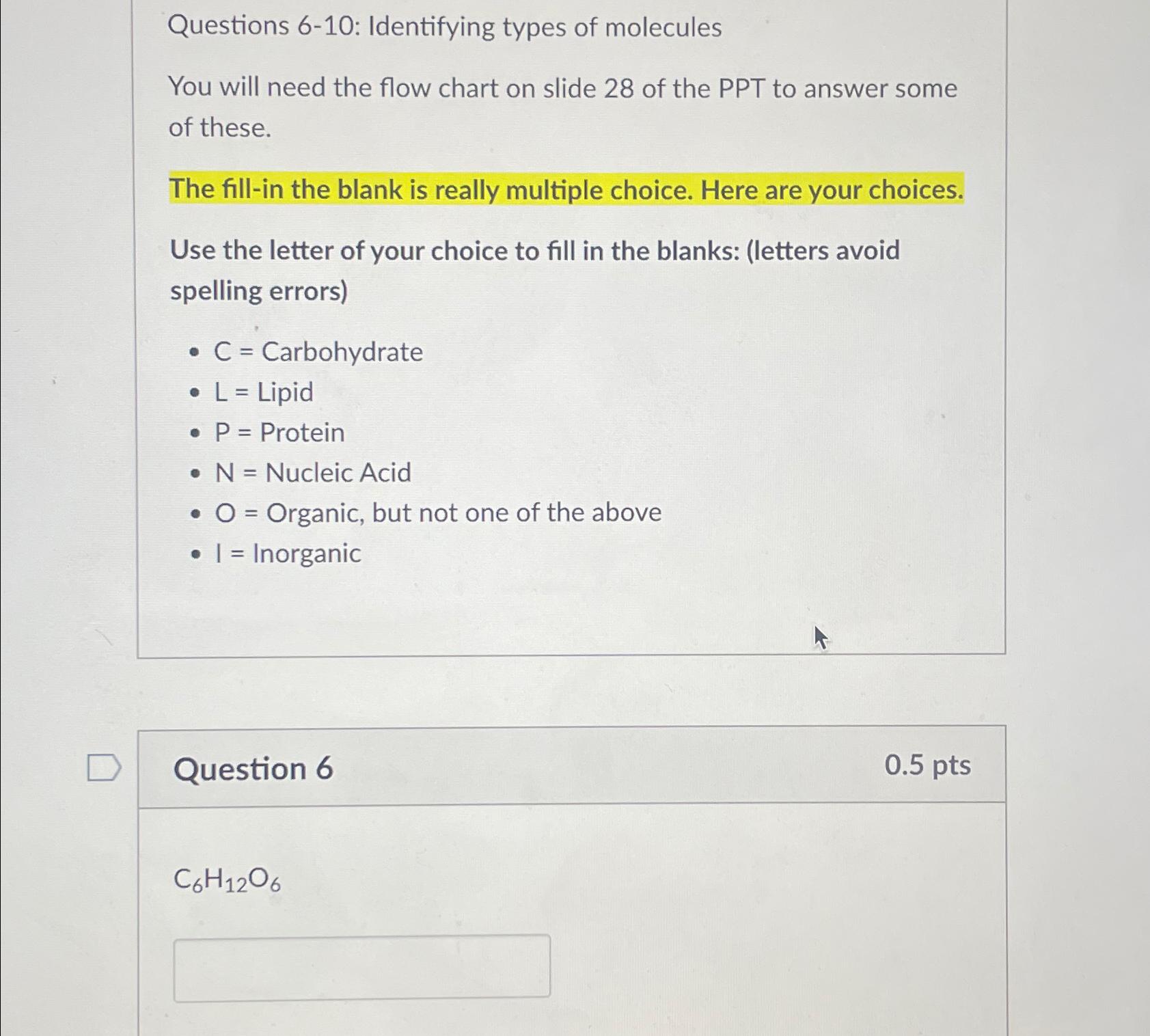 Solved Questions 6-10: Identifying types of moleculesYou | Chegg.com