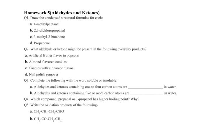 Solved Homework 5(Aldehydes and Ketones) Q1. Draw the | Chegg.com