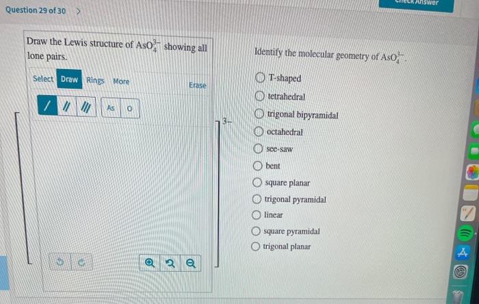 Solved Question 29 of 30 Draw the Lewis structure of Aso | Chegg.com