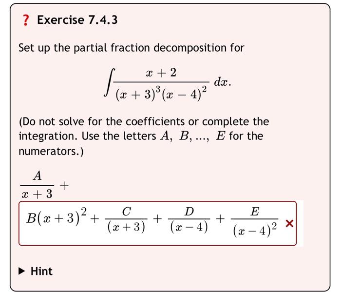 Solved Set up the partial fraction decomposition for | Chegg.com