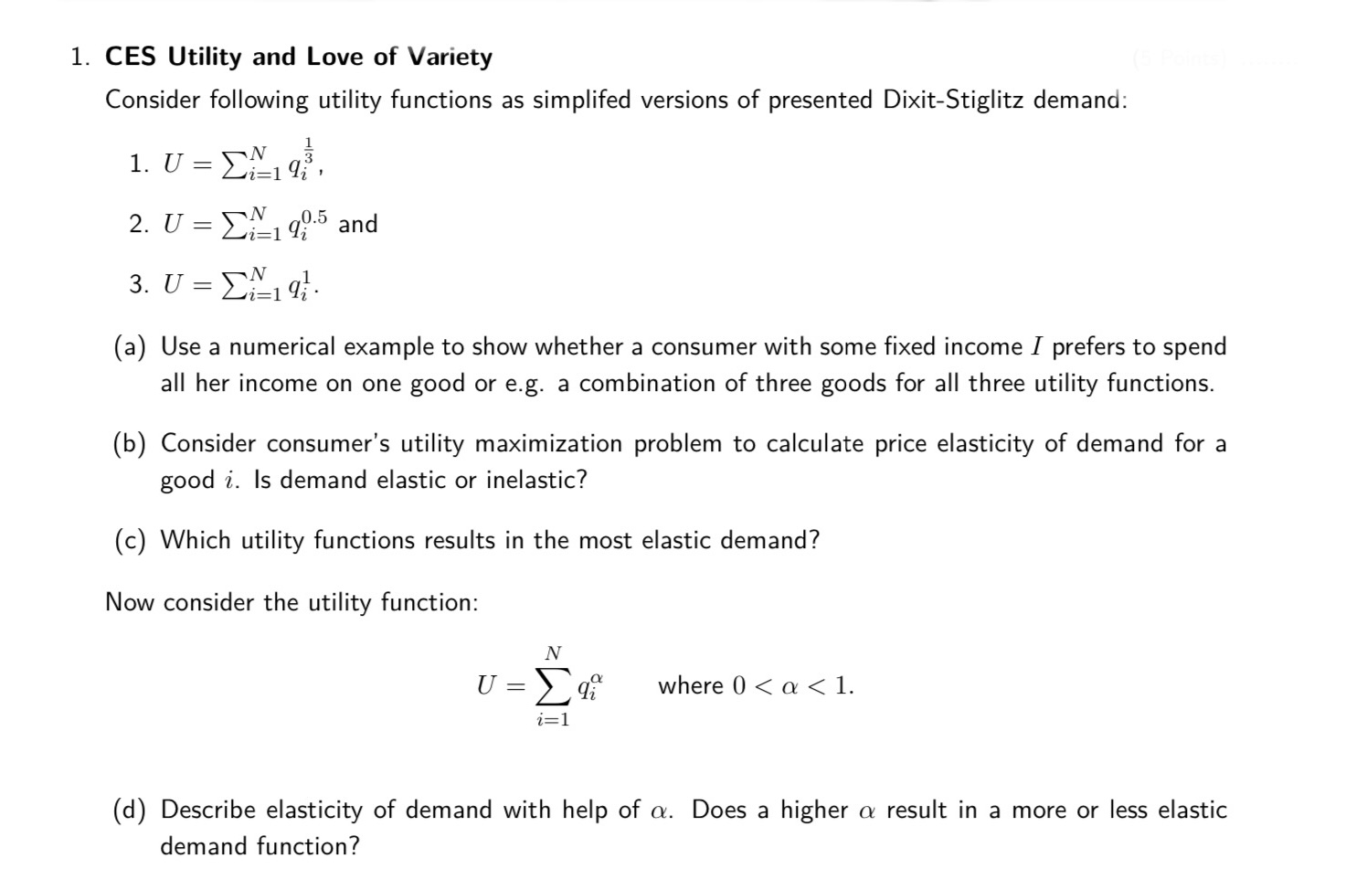 Solved CES Utility and Love of VarietyConsider following | Chegg.com
