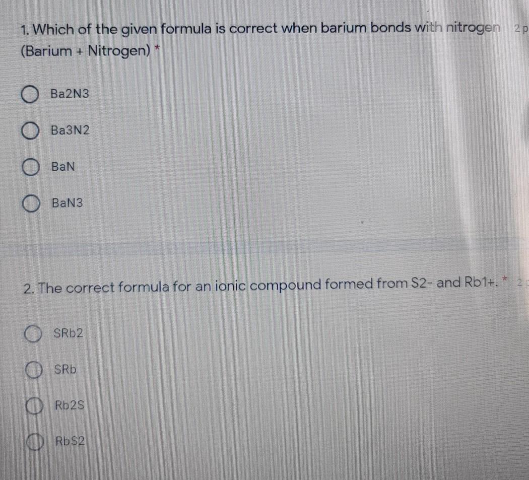 Solved 1. Which of the given formula is correct when barium | Chegg.com