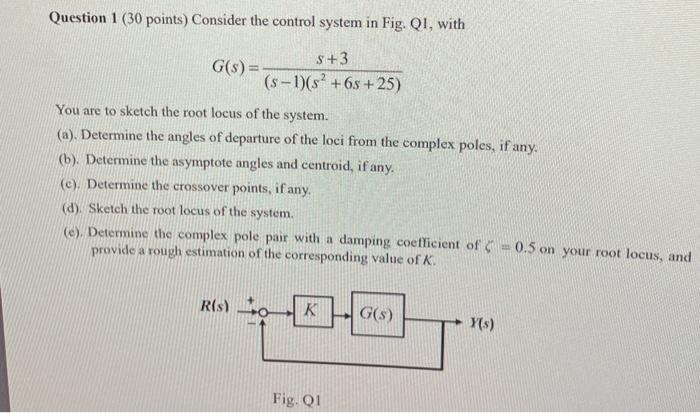 Solved Question 1 ( 30 points) Consider the control system | Chegg.com