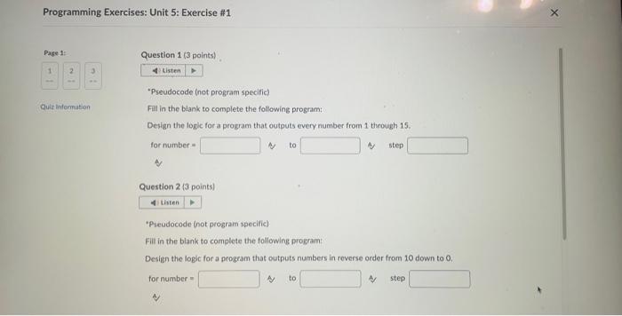 Solved Programming Exercises: Unit 5: Exercise \#1 Page 1: | Chegg.com