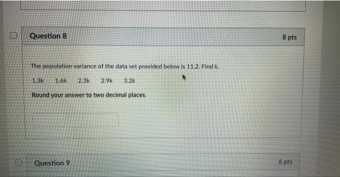 Solved The population variance of the data set provided | Chegg.com