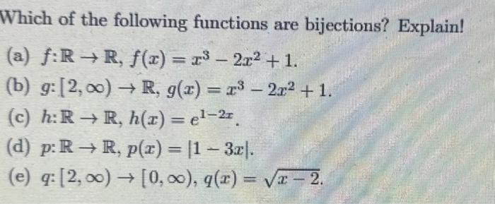 Solved Which of the following functions are bijections? | Chegg.com