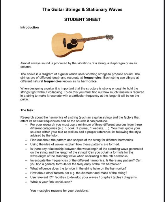 Solved The Guitar Strings & Stationary Waves STUDENT SHEET | Chegg.com