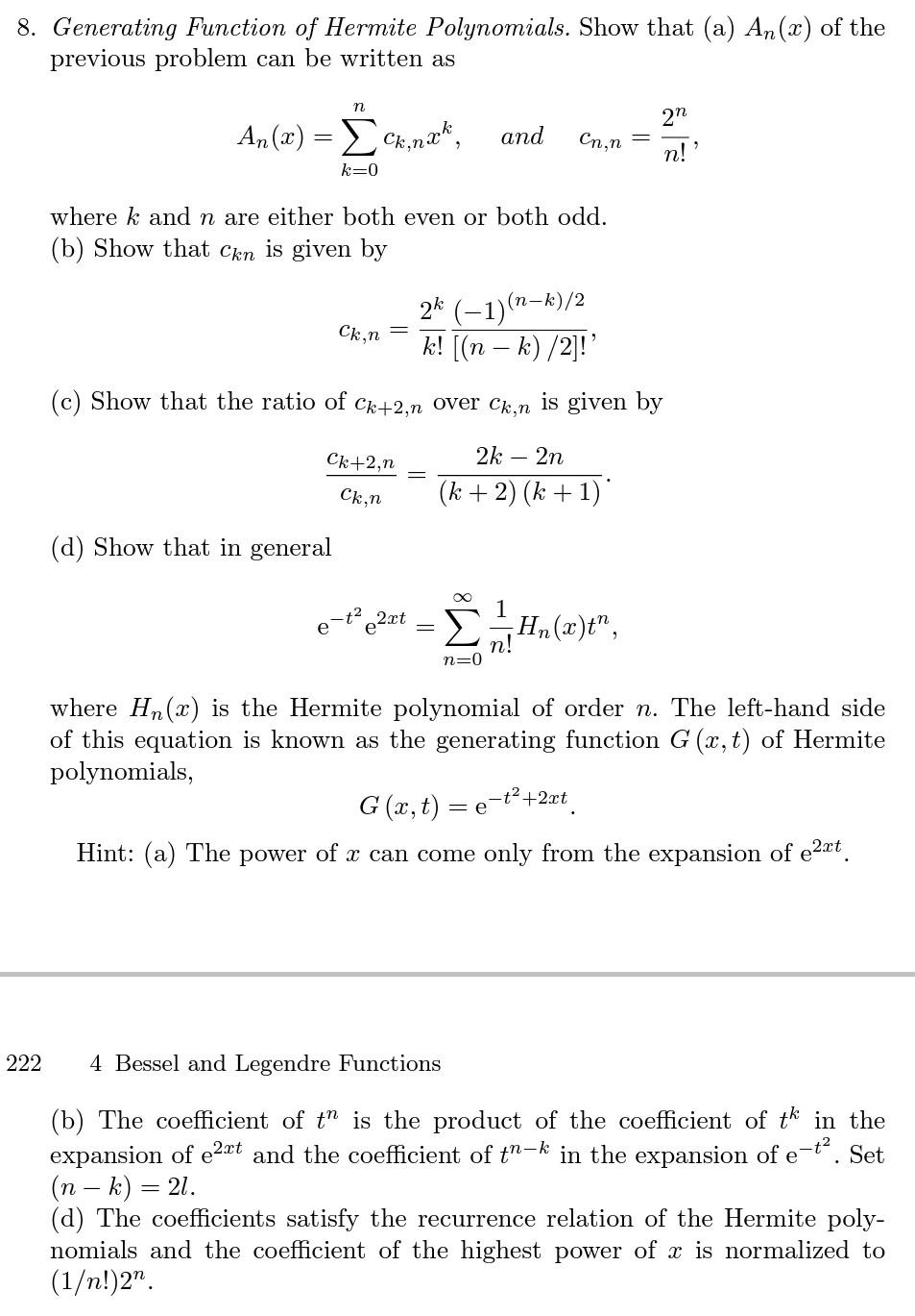 Generating Function Of Hermite Polynomials Show That