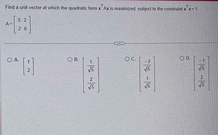 Solved Find a unit vector at which the quadratic form x⊤Ax | Chegg.com