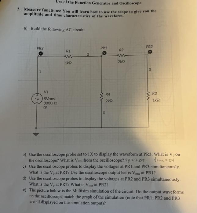 Solved Use of the Function Generator and Oscilloscope 2. | Chegg.com