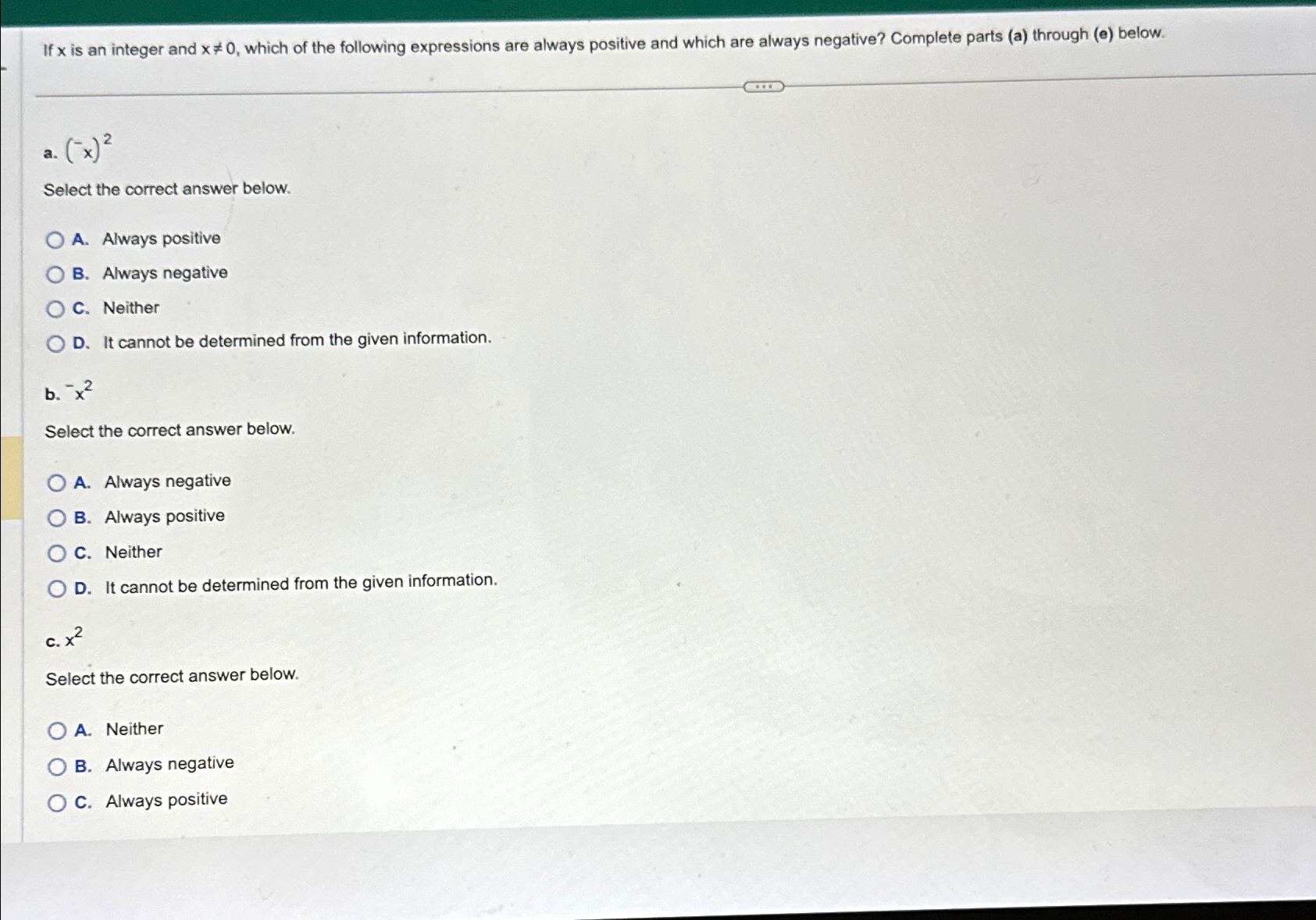 Solved If x is an integer and x!=0, which of the following | Chegg.com