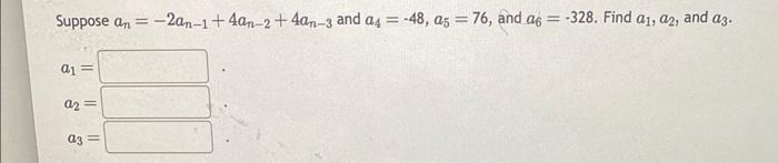 Solved Suppose an=−2an−1+4an−2+4an−3 and a4=−48,a5=76, and | Chegg.com
