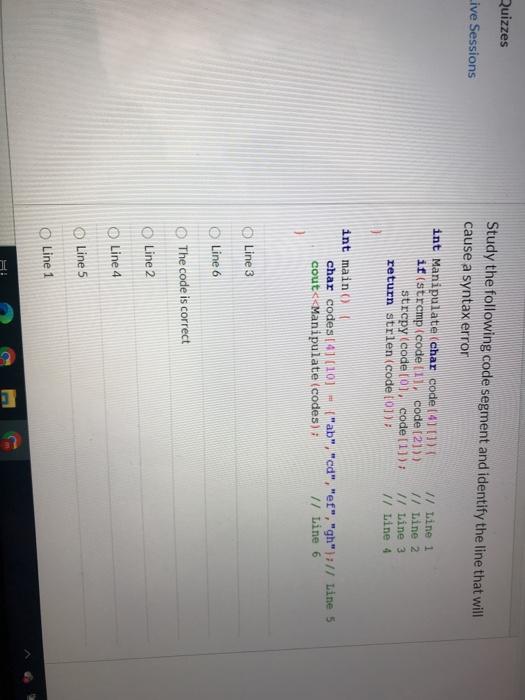 Solved Quizzes Live Sessions Study the following code | Chegg.com