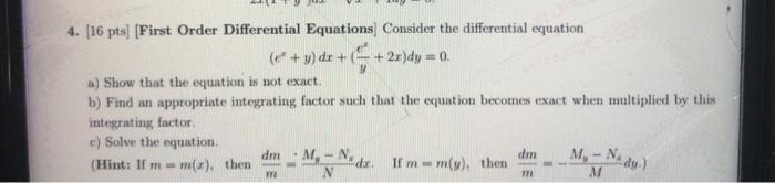 Solved 4. [16 pts] [First Order Differential Equations] | Chegg.com