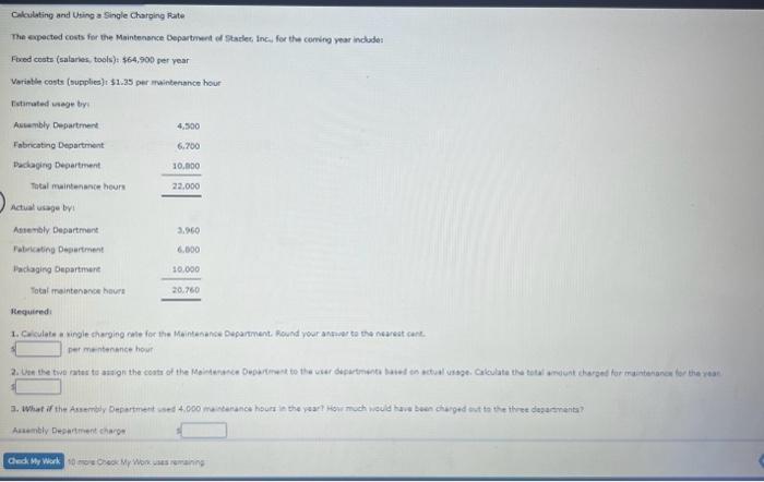 Solved Calculating and Using a Single Charging Rate The | Chegg.com