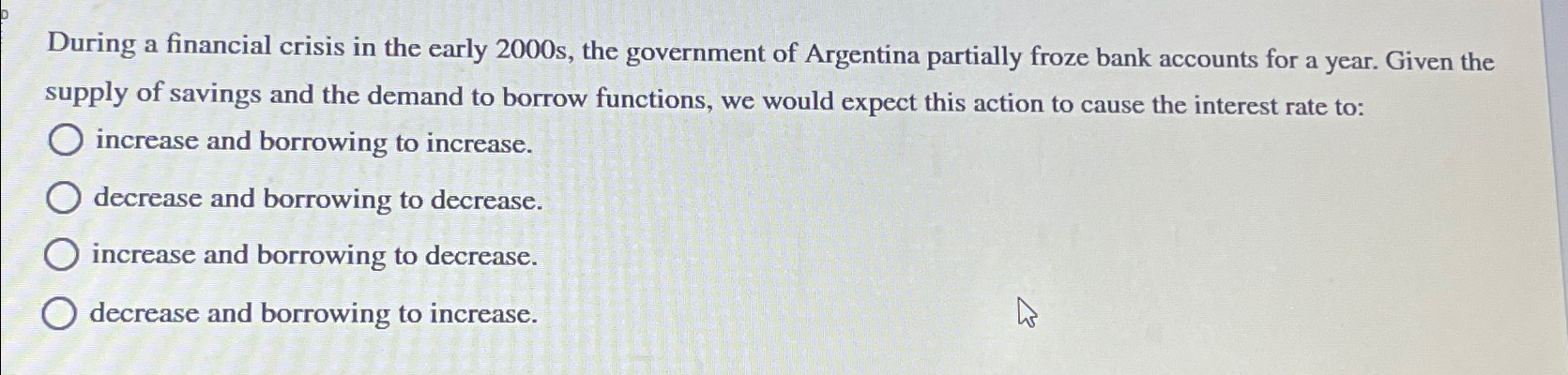 Solved During a financial crisis in the early 2000s, ﻿the | Chegg.com