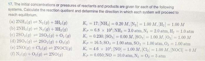 Solved 17. The initial concentrations or pressures of | Chegg.com