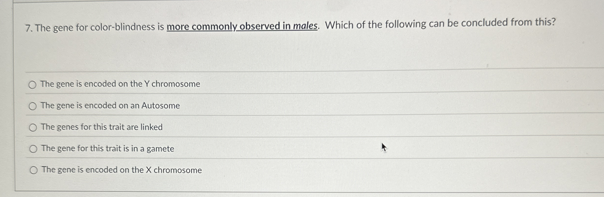 Solved The gene for color-blindness is more commonly | Chegg.com