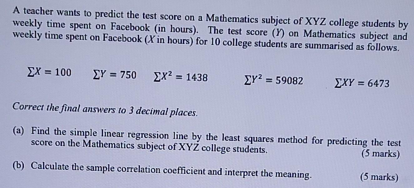 Solved Calculate the sample correlation coefficient and | Chegg.com