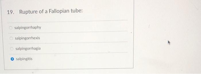 Solved 19. Rupture of a Fallopian tube: salpingorrhaphy | Chegg.com