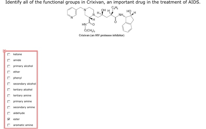 Solved Identify all of the functional groups in Crixivan, an | Chegg.com