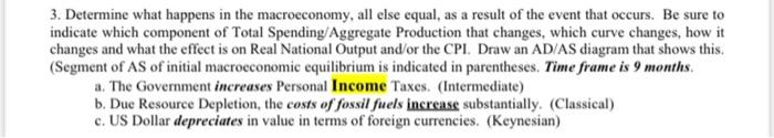 Solved 3. Determine what happens in the macroeconomy, all | Chegg.com