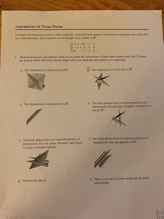 Solved Intersection of Three Planes Consider the following | Chegg.com